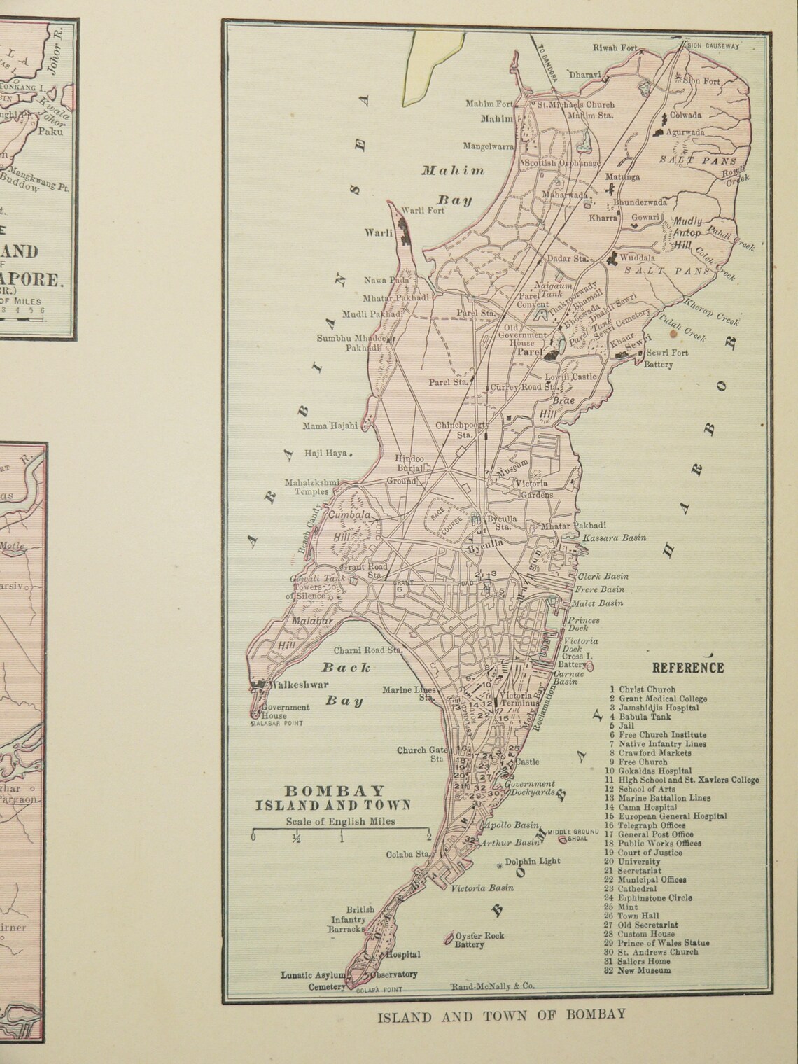 1912 Vintage India Map, Calcutta Bombay, Singapore Peking China ...