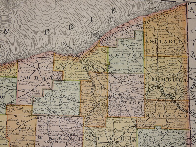 Large Vintage Ohio Map 1892 Antique Map of Ohio Gift for | Etsy