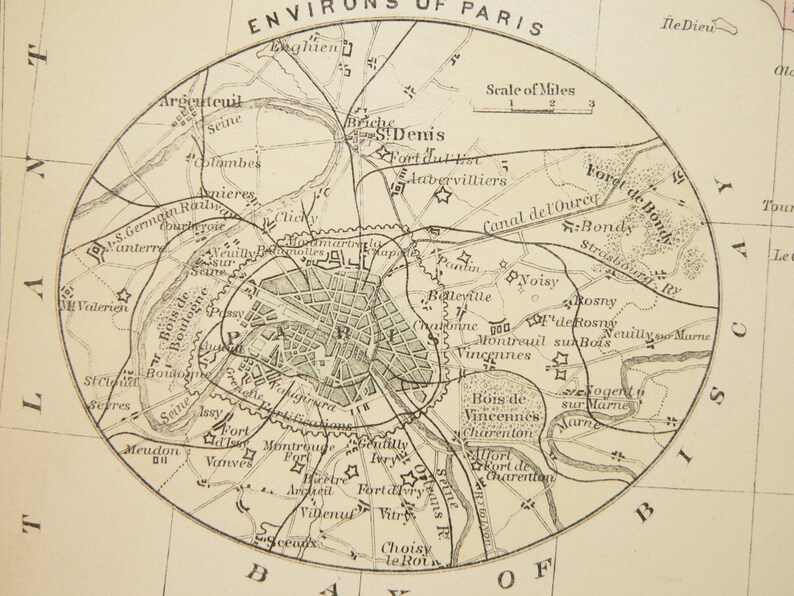 1886 Antique France Map 1886 Bradley Atlas Map of France, Vintage ...