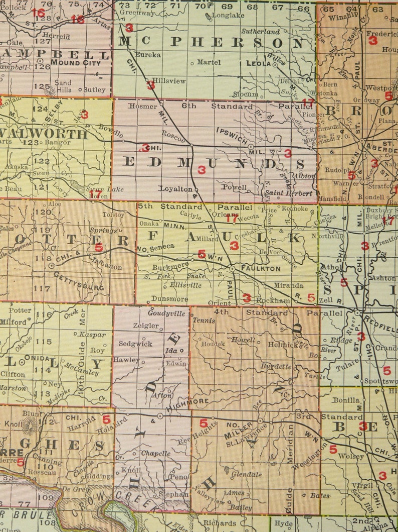 Antique South Dakota Map 1908 Vintage Railroad Map of South - Etsy