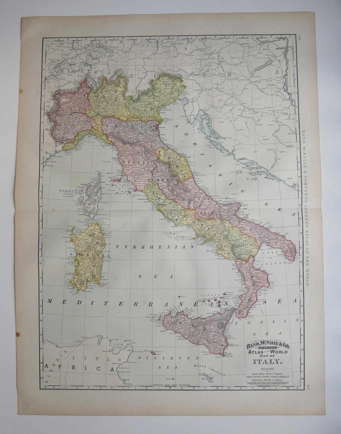 Large Antique Map of Italy 1892 Rand McNally Italy Map | Etsy