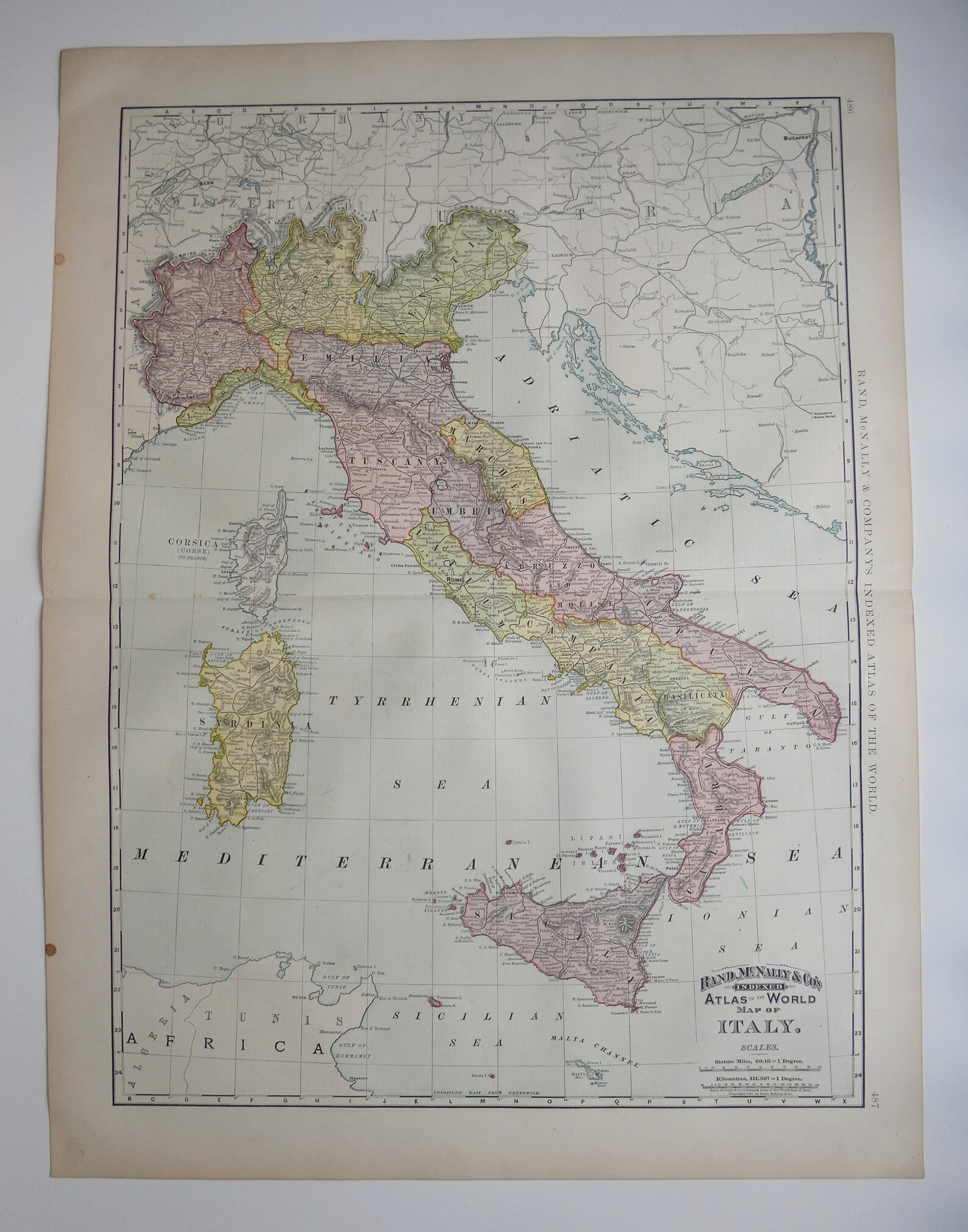 Large Antique Map of Italy 1892 Rand McNally Italy Map | Etsy