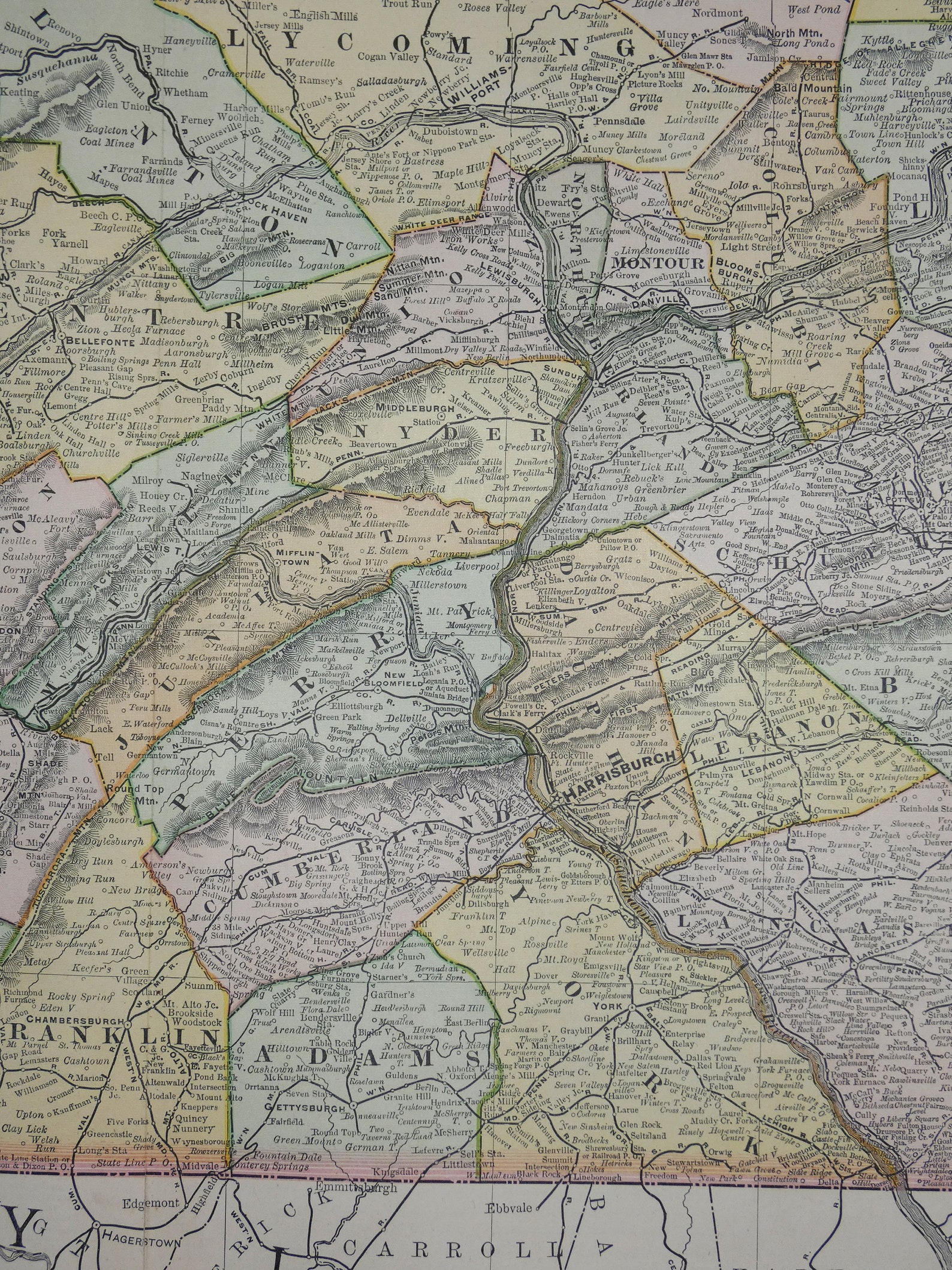 Large Antique 1892 Pennsylvania Map, Rand Mcnally Atlas Map of ...