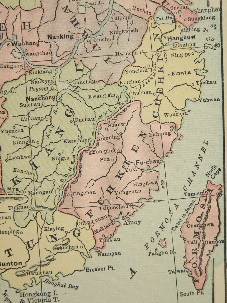 Antique China Map 1896 Original Vintage Map of China Formosa | Etsy