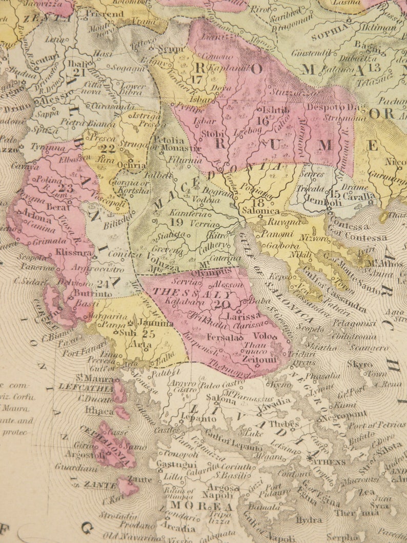 Antique Turkey Map 1852 Mitchell Map of Turkey Handcolored - Etsy