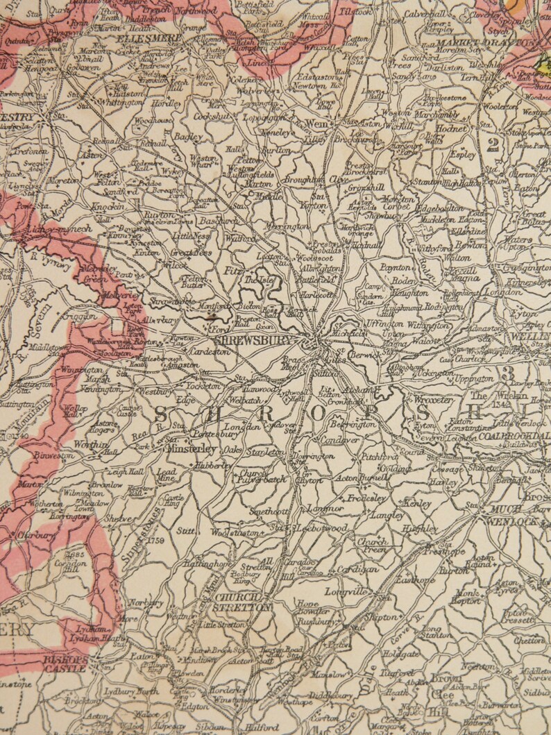 1894 Antique Map of Shropshire Stafford and Cheshire England | Etsy