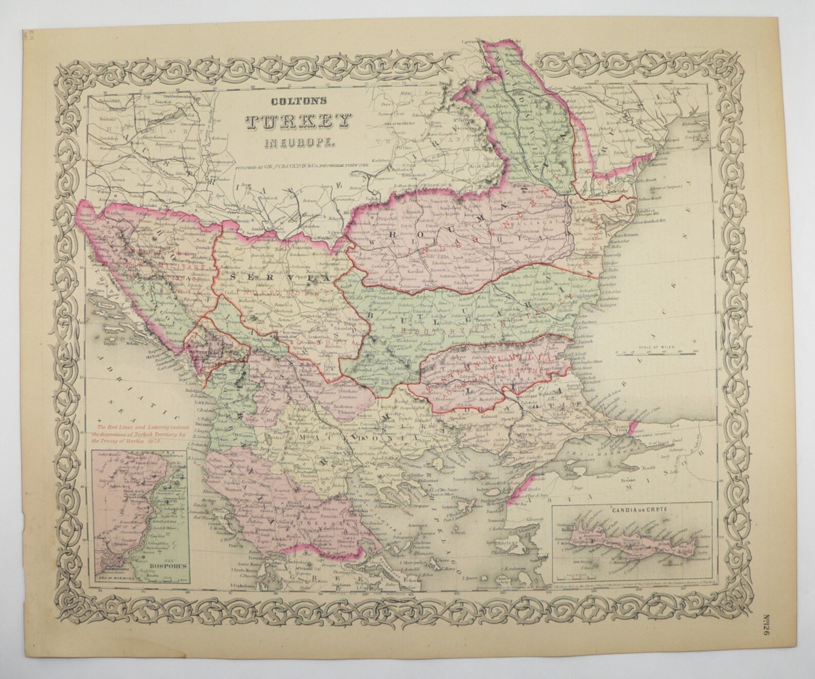 Antique Map Turkey in Europe Map, Balkan Peninsula Map 1881 Colton Map ...