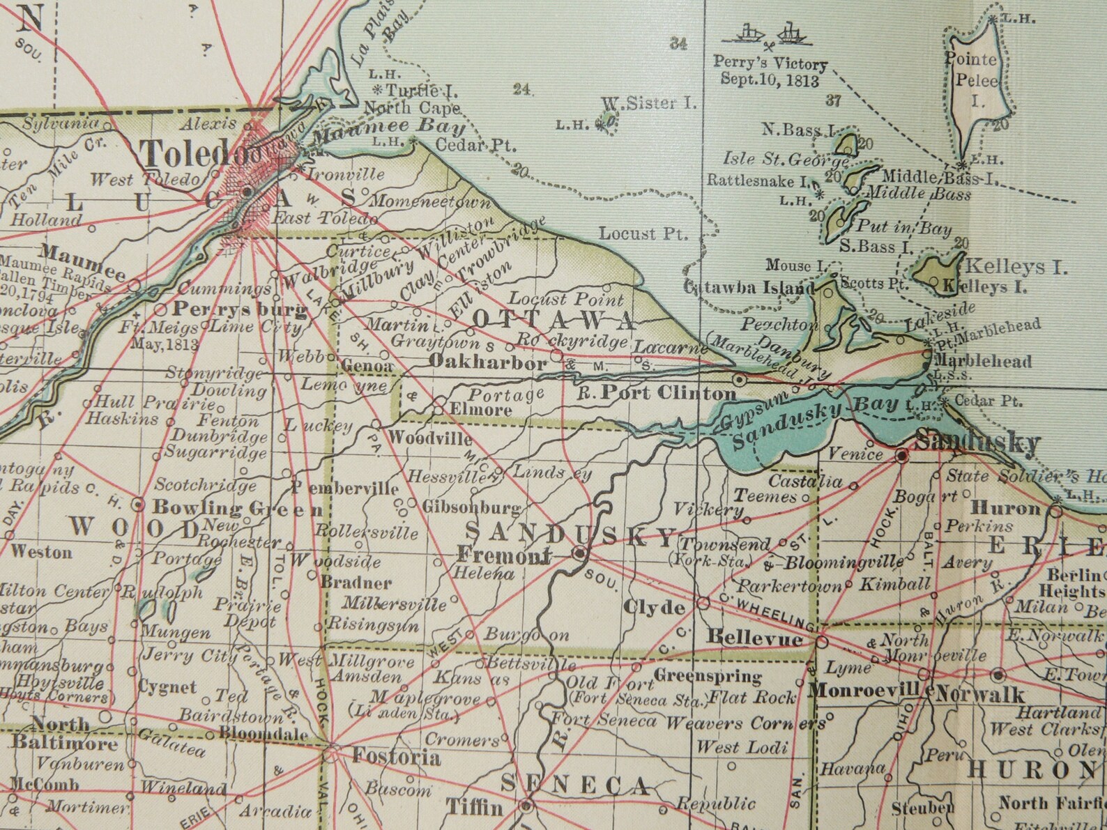 1899 Map of Ohio, Original Vintage Northern Ohio Map to Frame, Lake ...