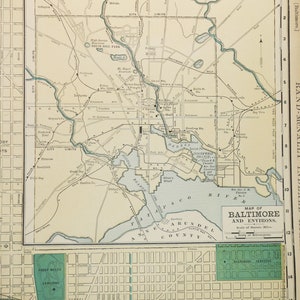Original Vintage Baltimore MD Map 1908 Large Rand Mcnally Map of ...