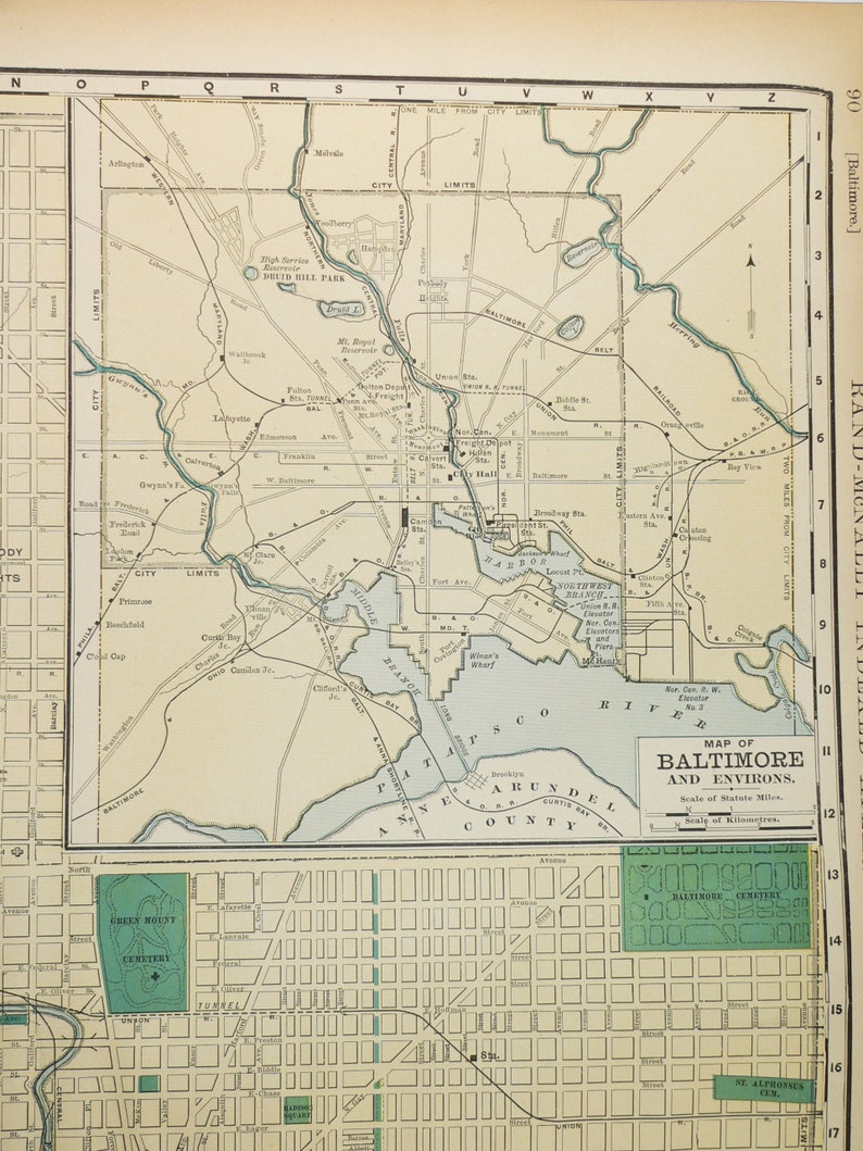 Original Vintage Baltimore MD Map 1908 Large Rand Mcnally Map of ...
