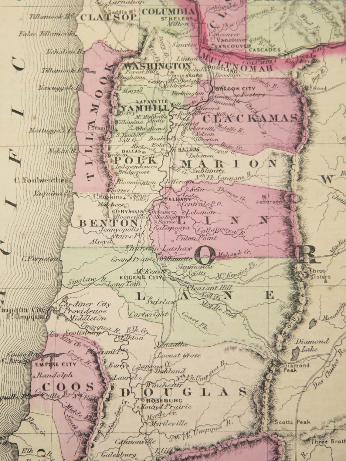 1867 Johnson Oregon Map Washington Minnesota Map 1800s Map - Etsy
