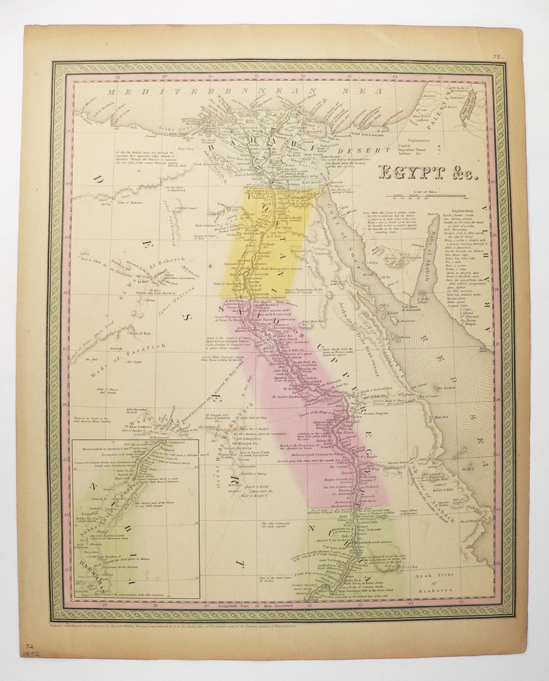 Antique Egypt Map 1852 Mitchell Map of Egypt Africa, Nubia Map ...