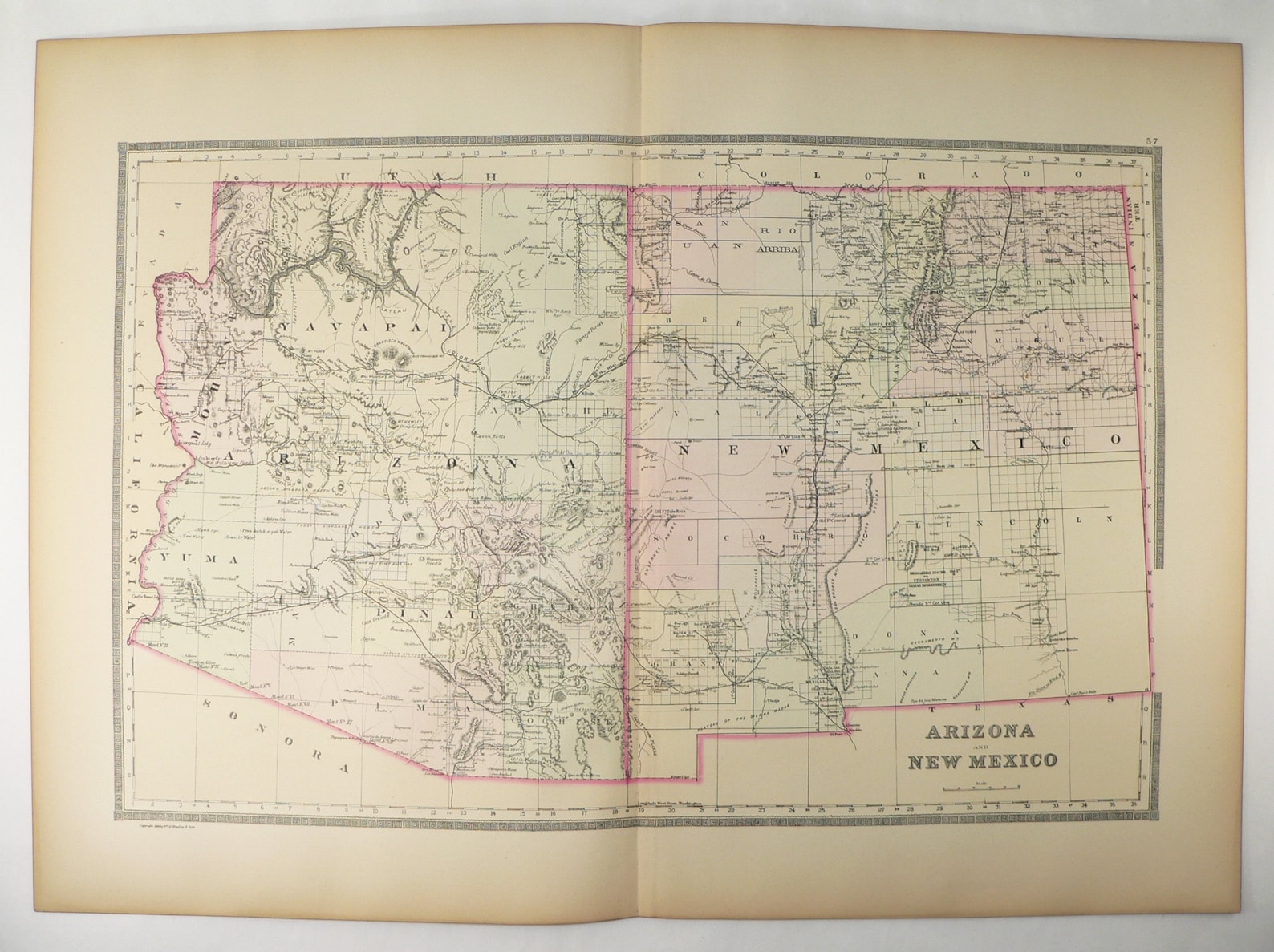 1889 Large Arizona Map New Mexico Map Southwest US State - Etsy