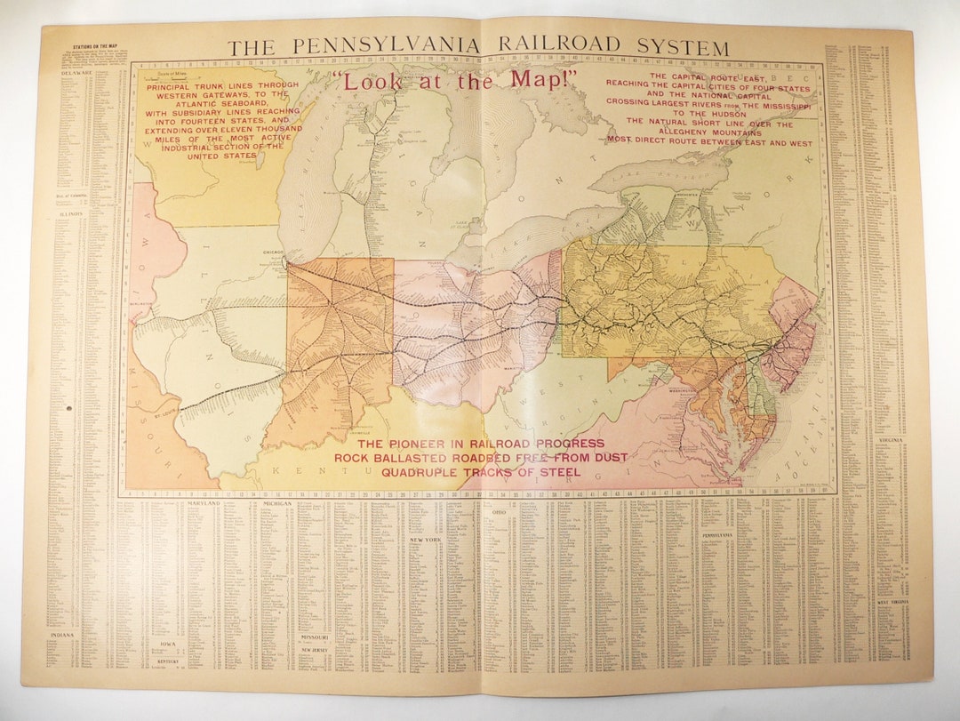 Large Pennsylvania Railroad Map, Original Antique Map 1908 Rand Mcnally ...