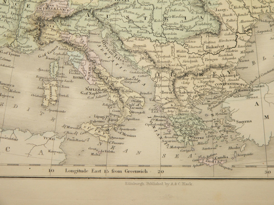 1852 A & C Black Atlas Map of Europe, Original Antique Europe Map ...