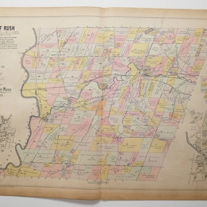 Large Town of Rush NY Antique 1902 Map of Rush New York, Rochester NY ...