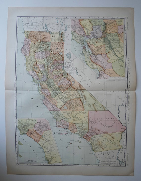 Large Vintage California Map 1892 Antique Map of California | Etsy