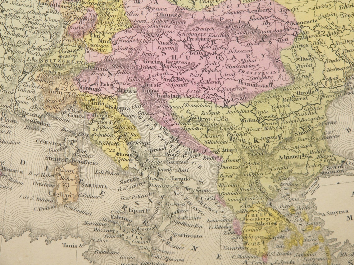 Vintage Europe Map 1852 Mitchell Cowperthwait Map of Europe - Etsy