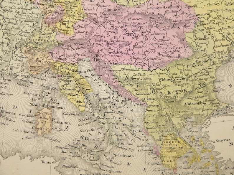 Vintage Europe Map 1852 Mitchell Cowperthwait Map of Europe - Etsy