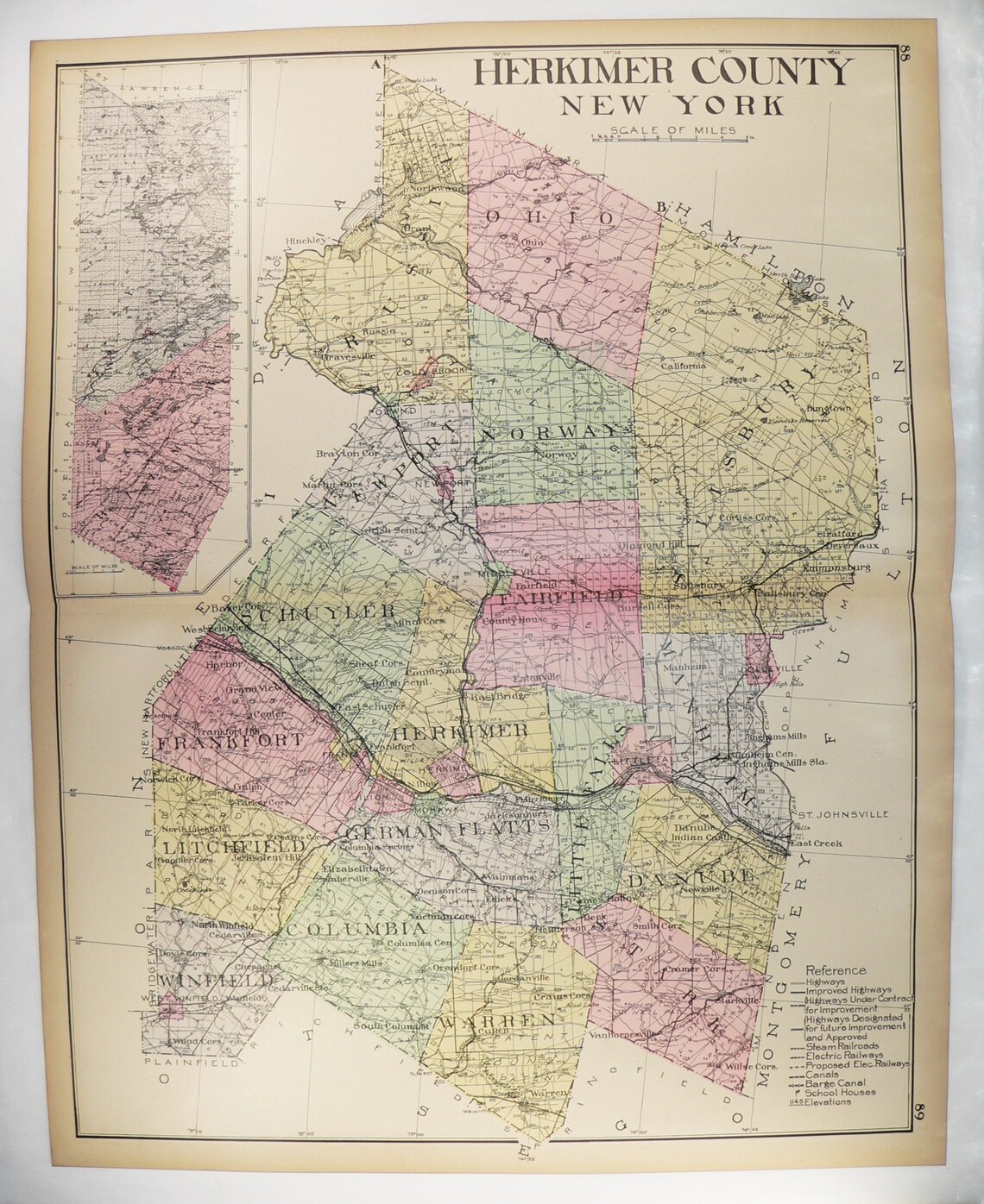 1912 Large Map Herkimer County NY Map Vintage Map New York | Etsy