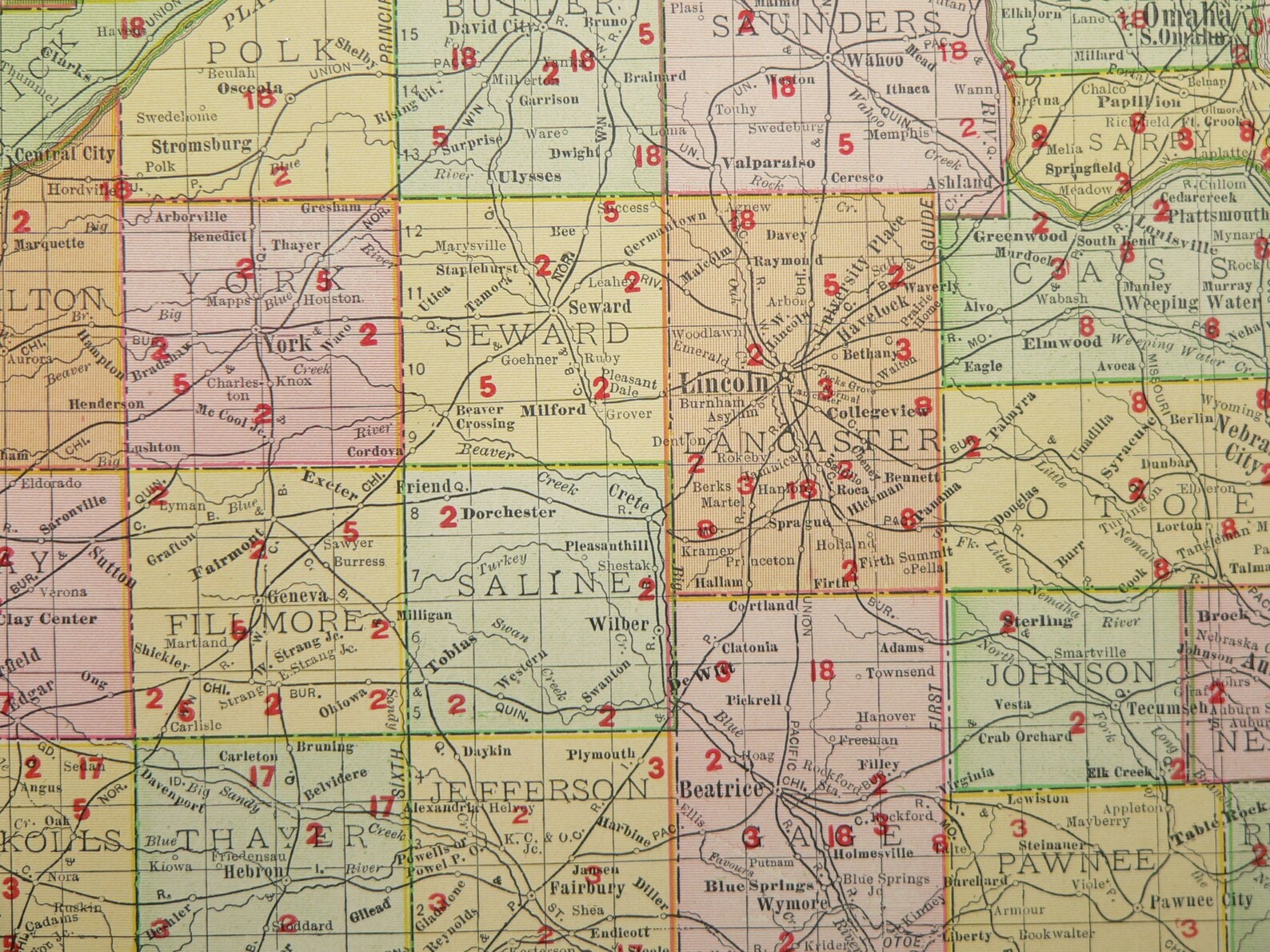 Large Antique Nebraska Map 1908 Original Vintage Map of | Etsy