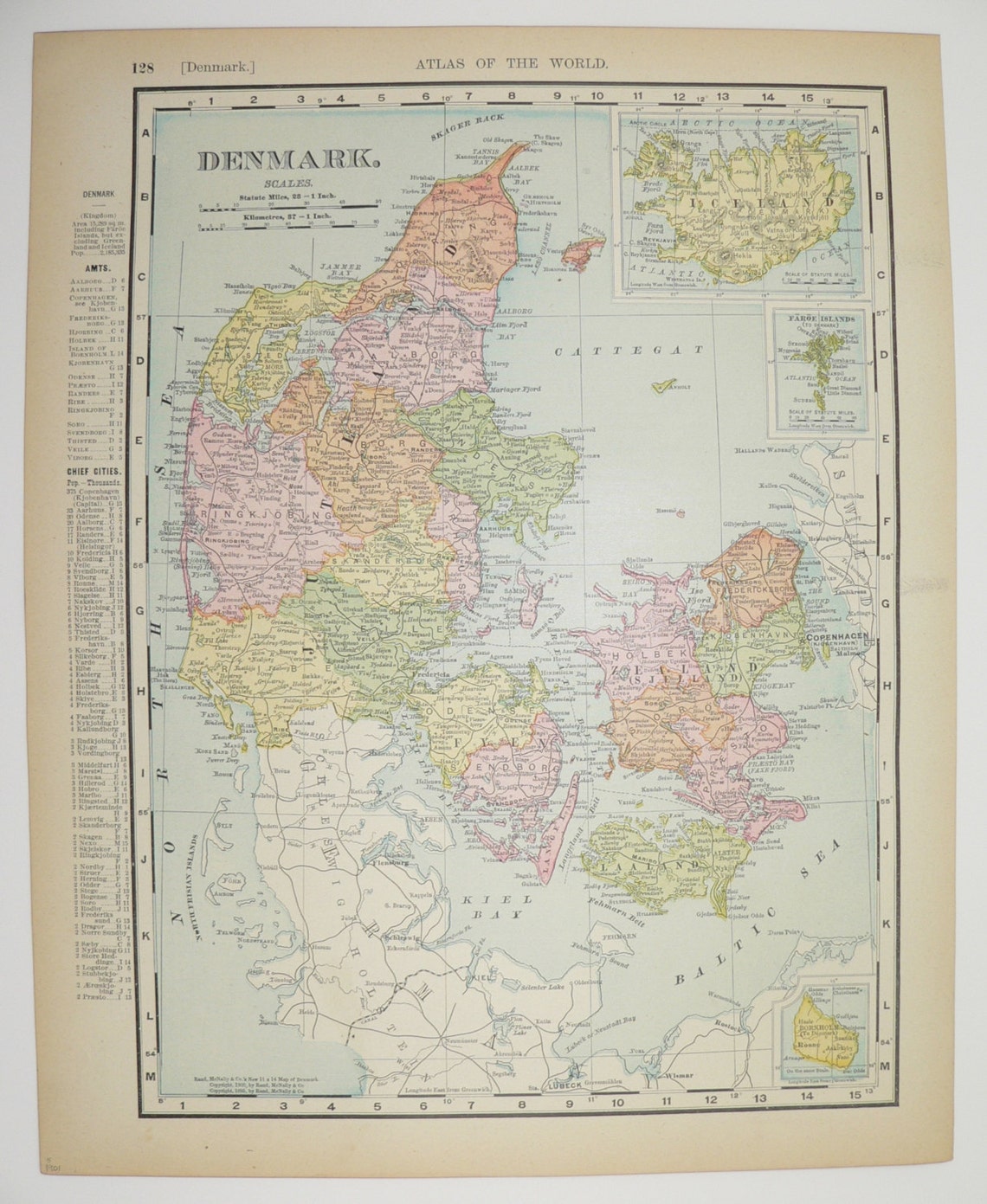 Vintage Denmark Map, Iceland 1901 Original Antique Map, Danish Decor ...