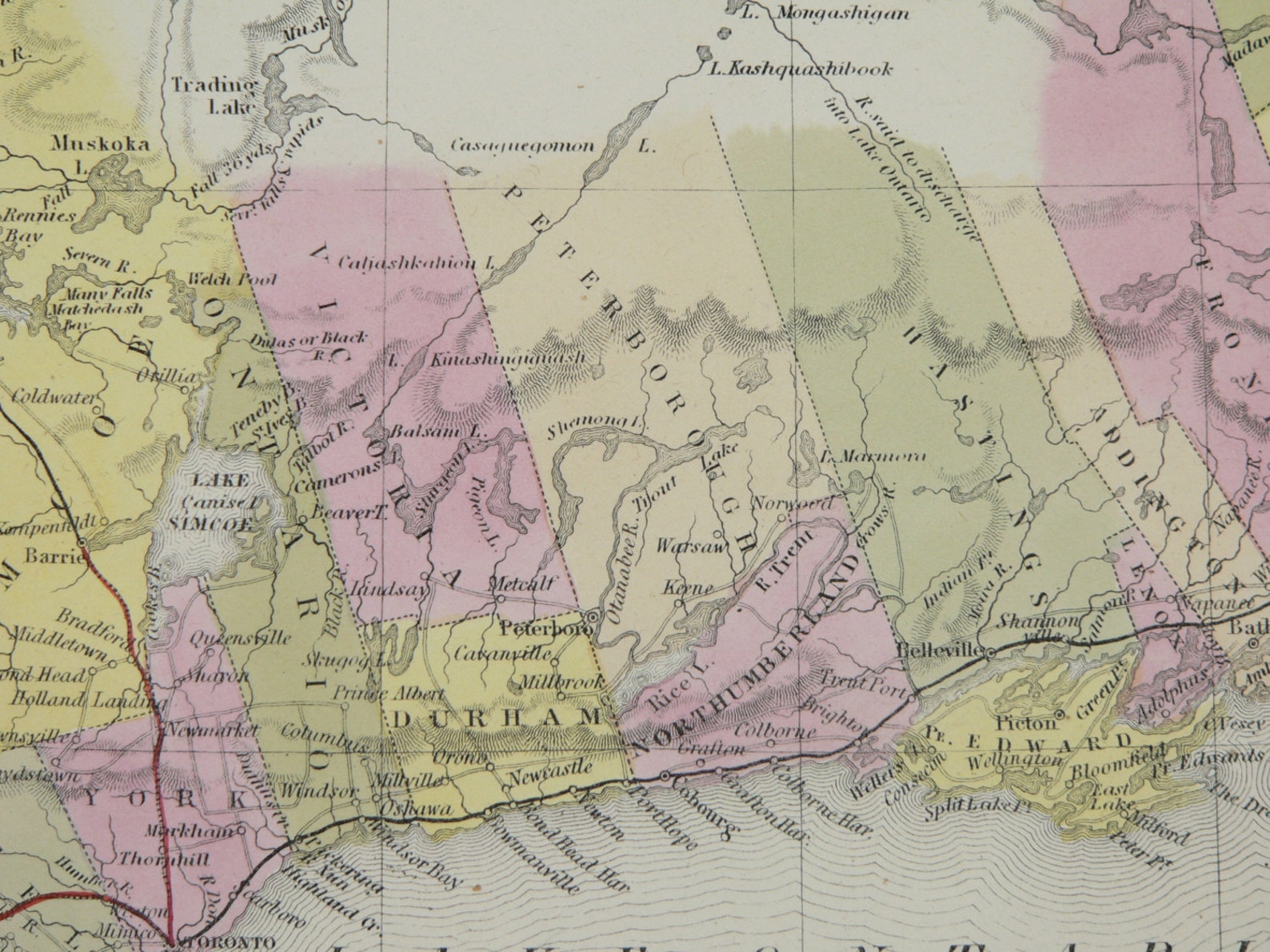 Original Antique Map Ontario Canada 1855 Mitchell Map, Vintage Canada ...
