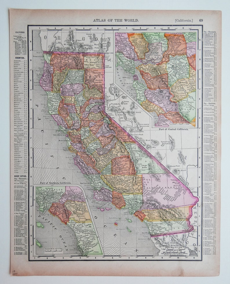 Antique Map of California and San Francisco 1899 Vintage California Map ...