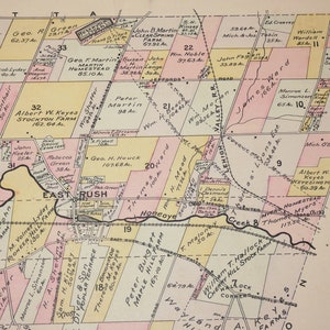 Large Town of Rush NY Antique 1902 Map of Rush New York, Rochester NY ...