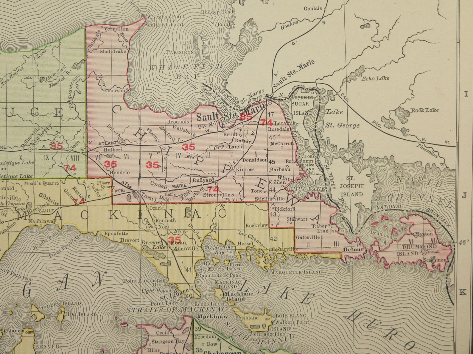 Large Upper Peninsula MI Map UP Michigan Map 1908 Original - Etsy