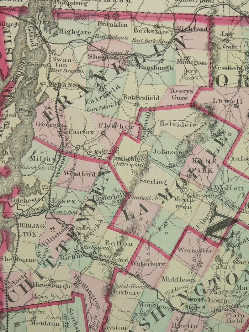 Original 1862 Johnson Vermont and New Hampshire Map Large | Etsy