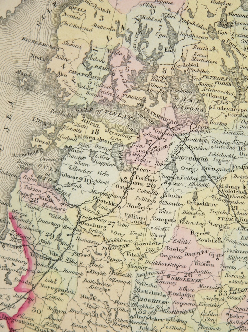 Original Antique Map Russia in Europe 1858 Mitchell Map, Poland ...