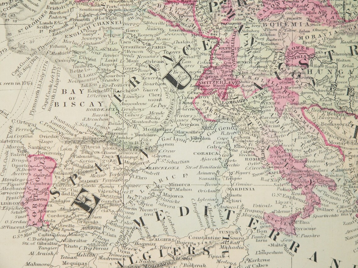 Antique Europe Map Large Vintage Map of Europe 1864 Johnson - Etsy