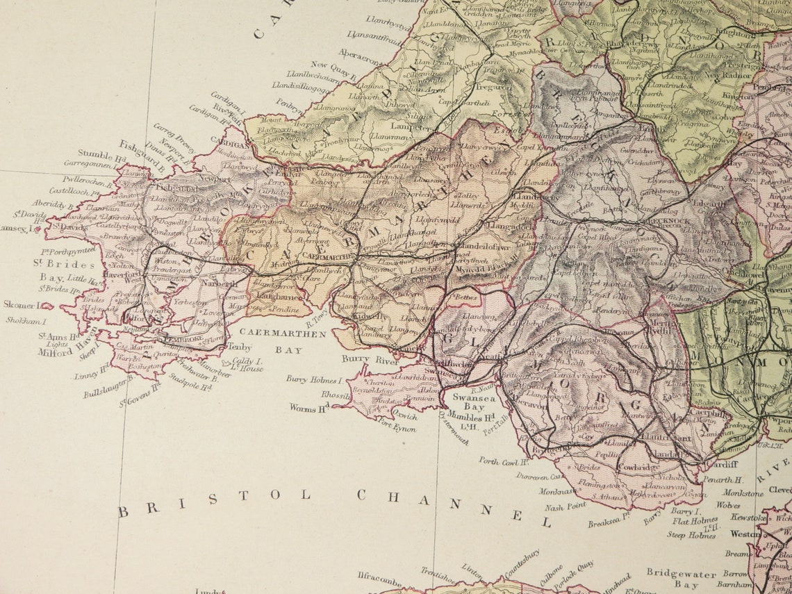 1873 Antique England Map 1873 A C Black Map of Southern England ...