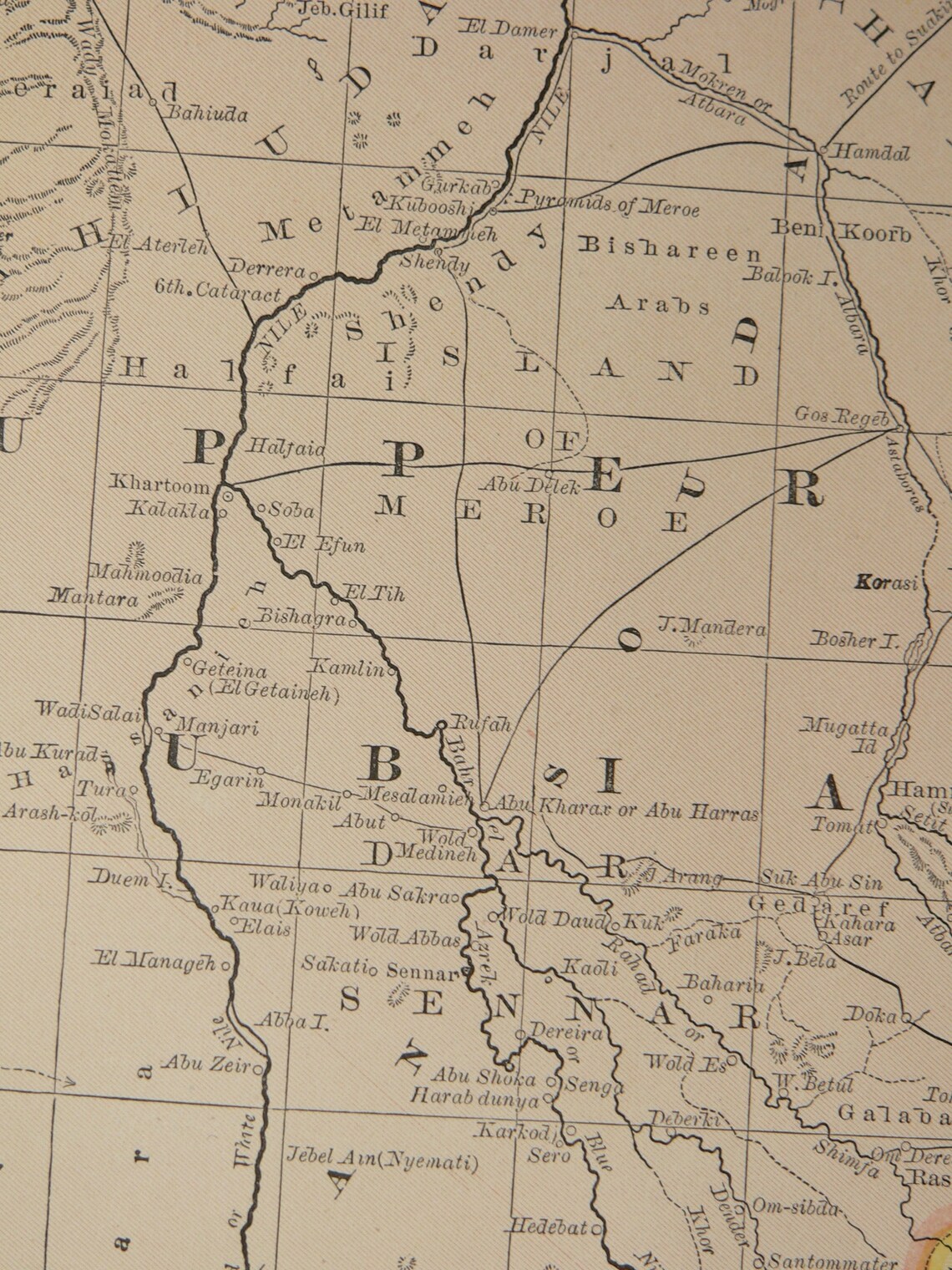 Old Upper Nubia Map, Abyssinia Antique Map 1888 Vintage NE Africa Map ...