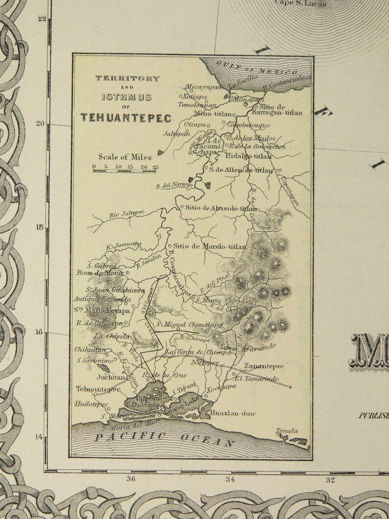 Antique Mexico Map 1856 Colton Map of Mexico Yucatan Belize - Etsy