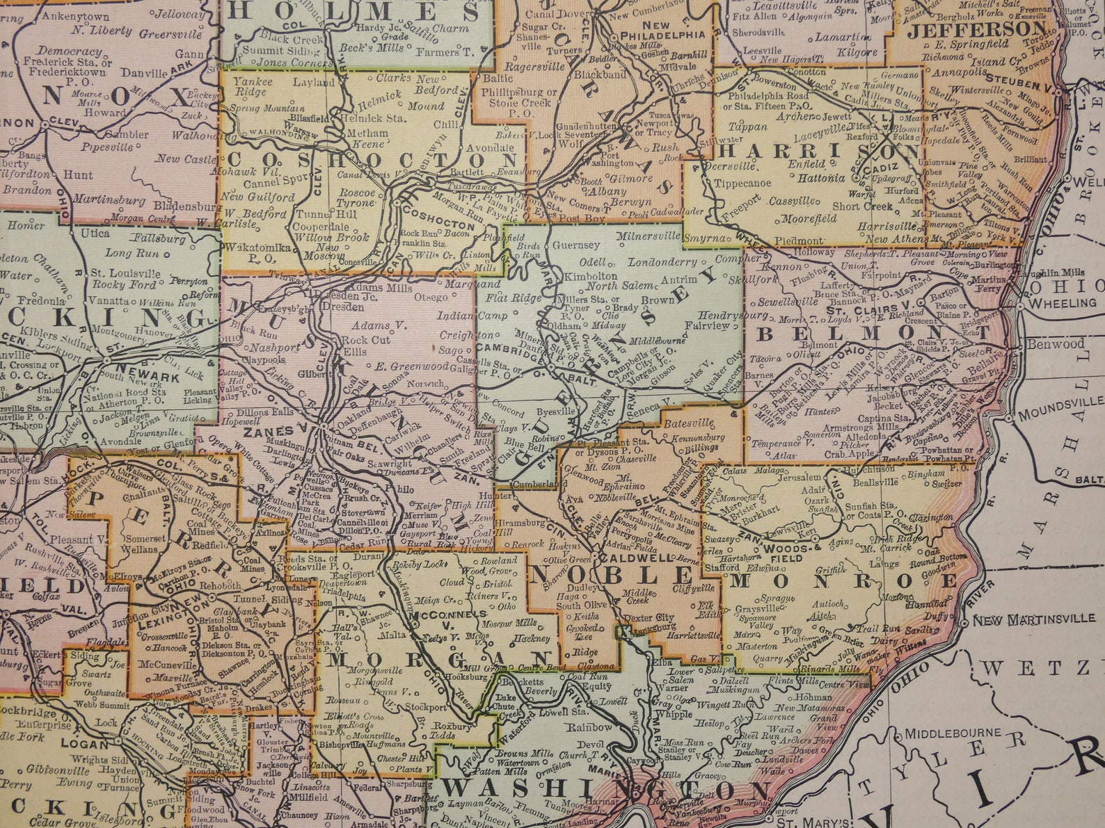 Large Vintage Ohio Map 1892 Antique Map of Ohio Gift for | Etsy
