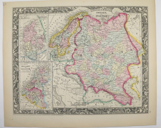 1800s Antique Map Russia Sweden Map Norway 1860 Mitchell Map - Etsy