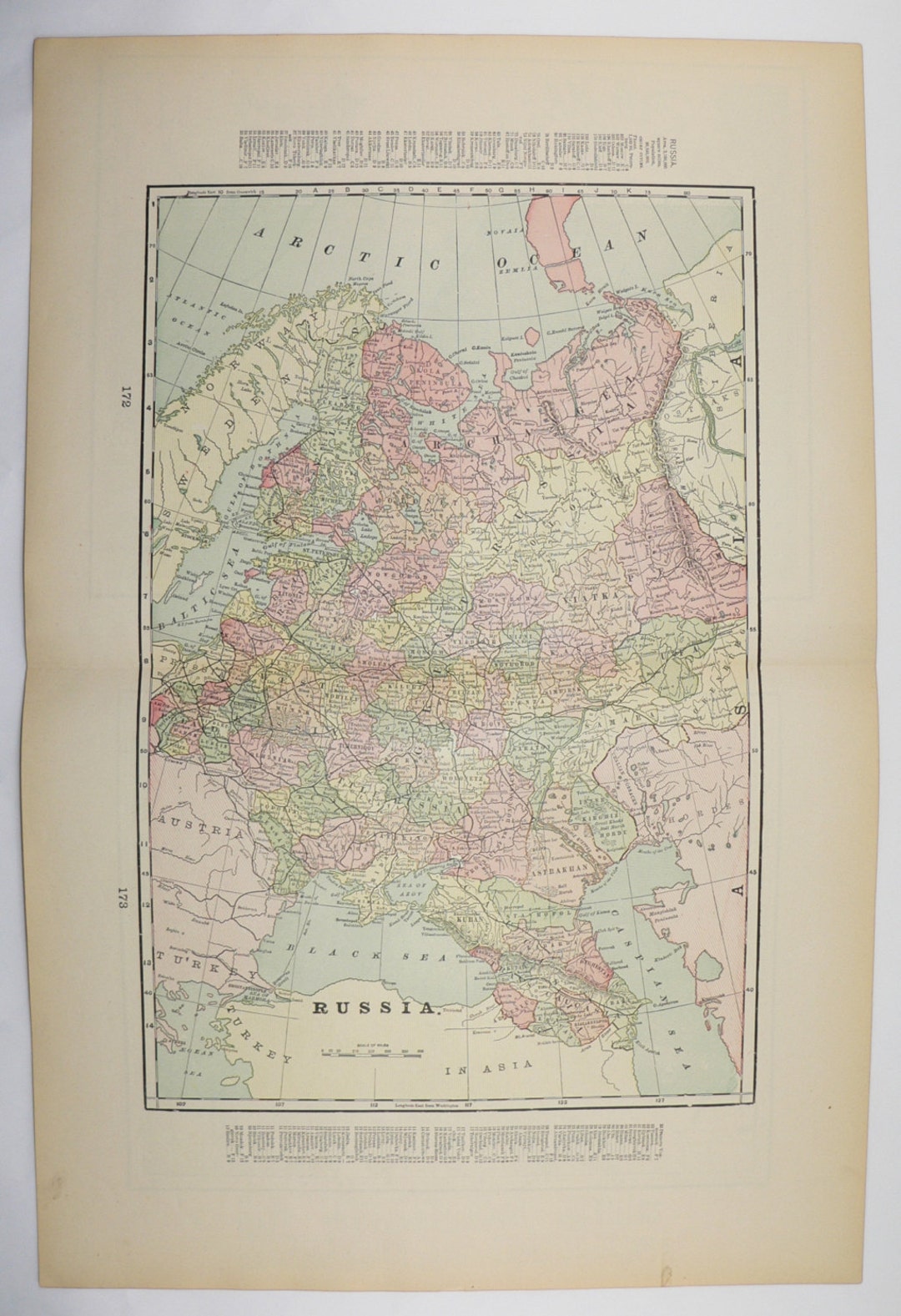 1897 Map of Russia, Turkey in Europe, Original Vintage Map, Norway and ...