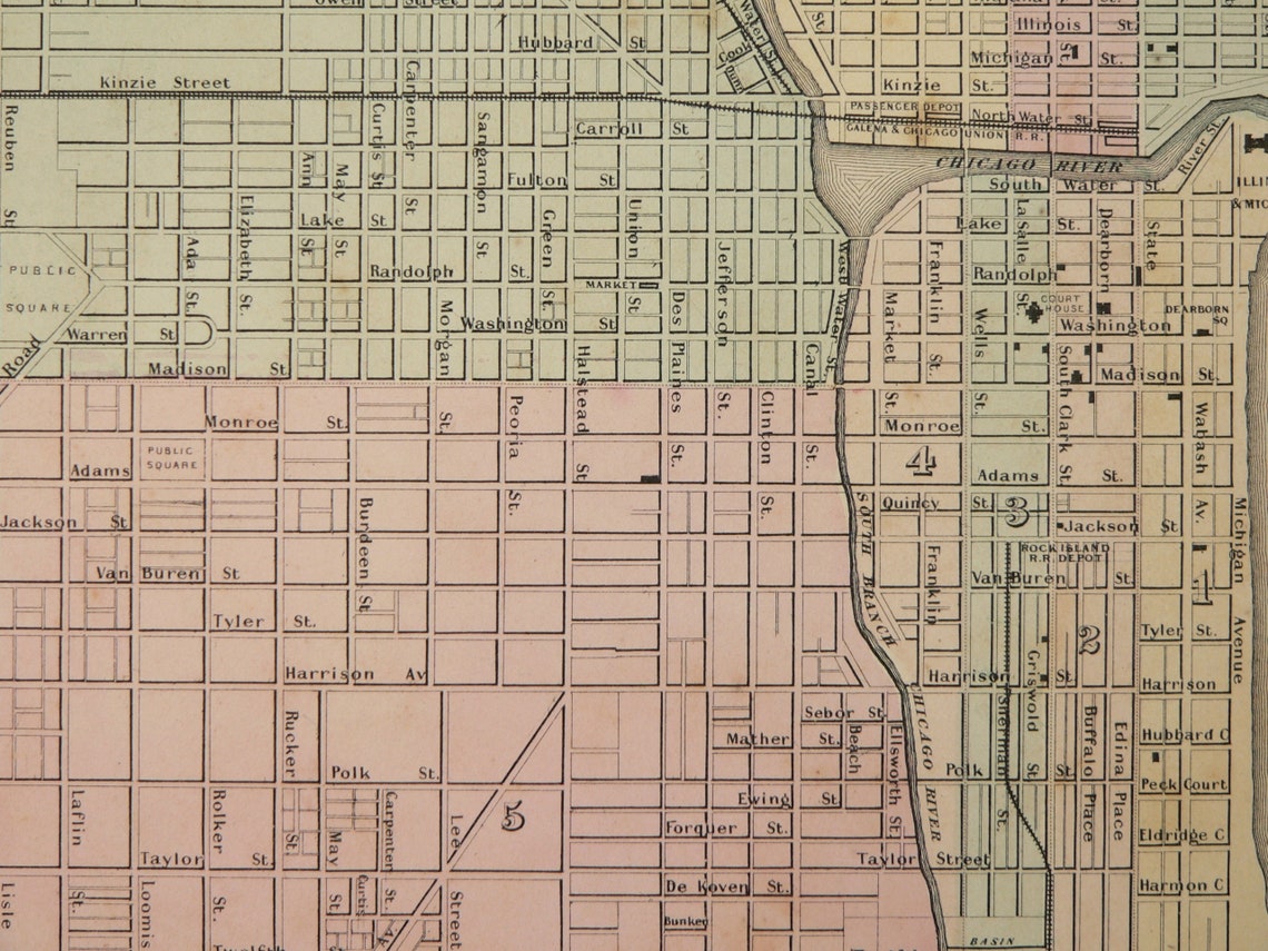 Antique Chicago Map, St Louis Map 1856 Colton Map, City Street Map ...