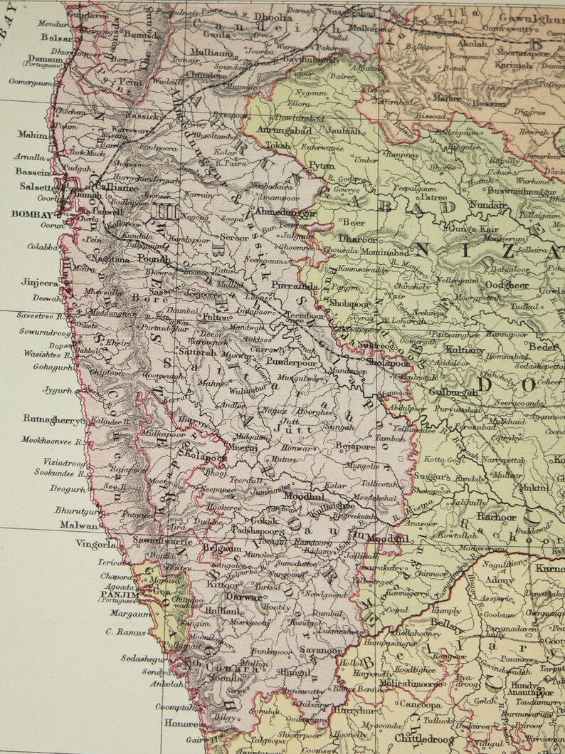 1873 Southern India Map, Original Antique Map of India, Ceylon Sri ...