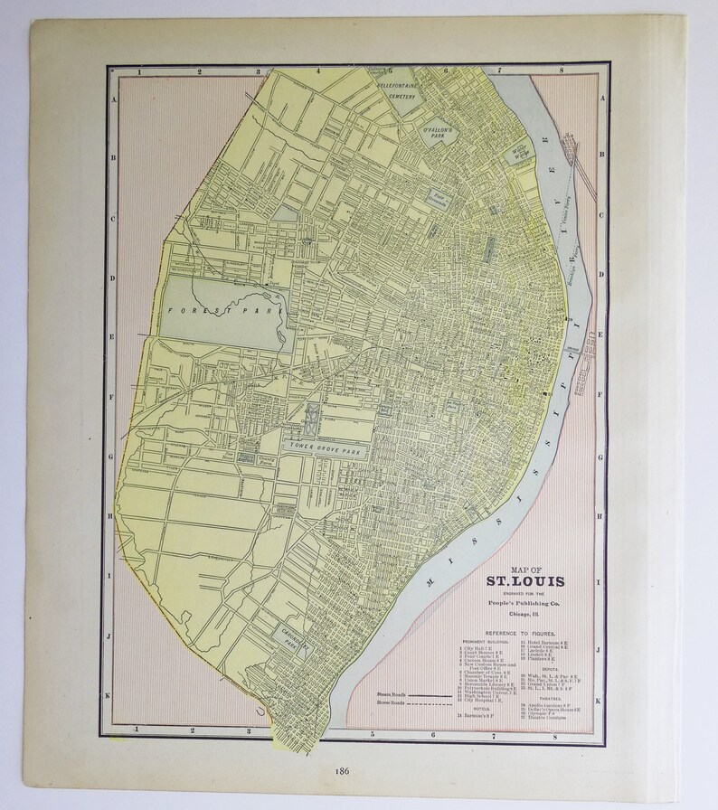 1889 Antique Map of Chicago and St Louis MO Original Vintage - Etsy
