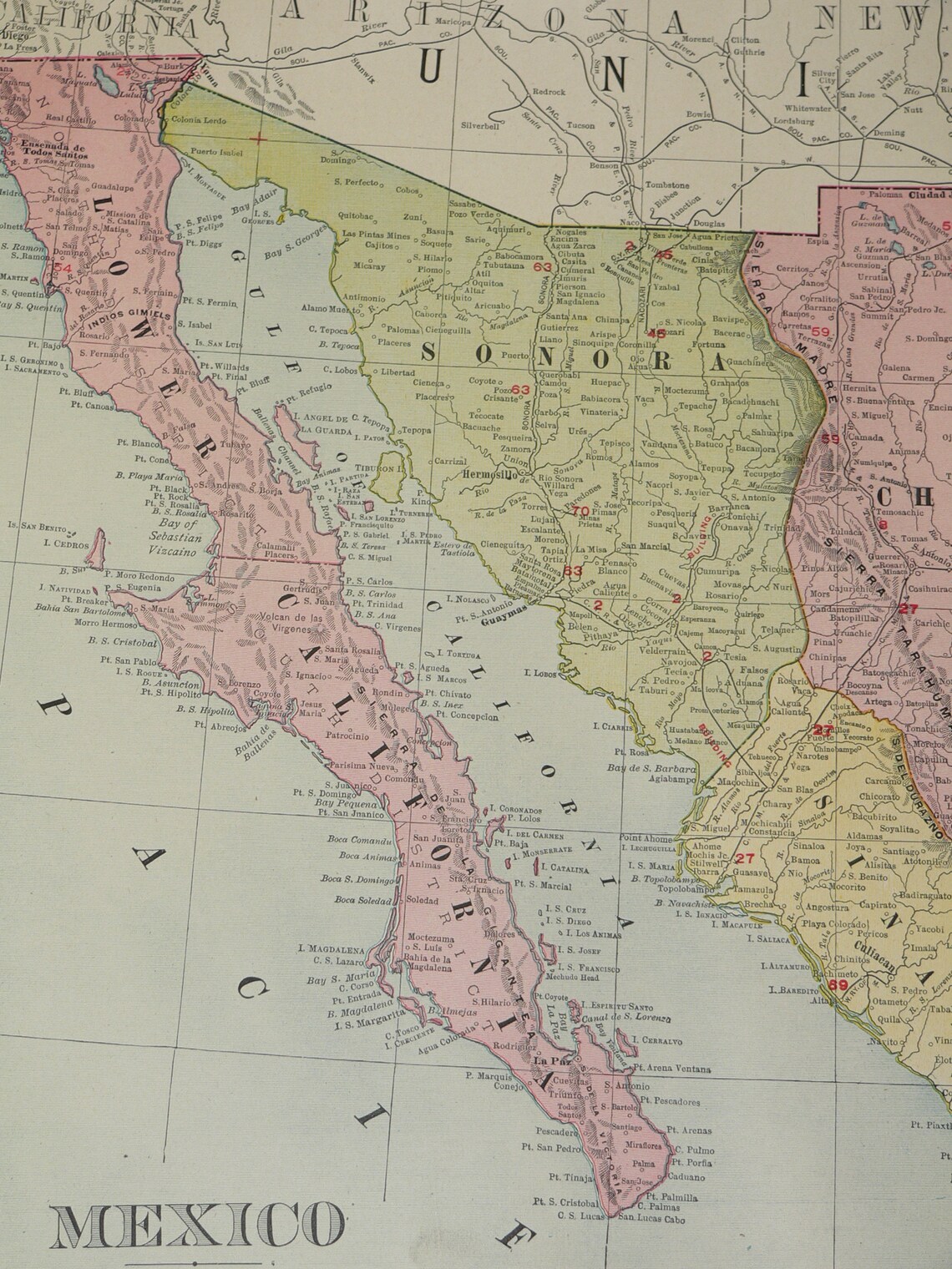 Large Mexico Map, 1908 Antique Map of Mexico, Railroad Map, Vintage ...