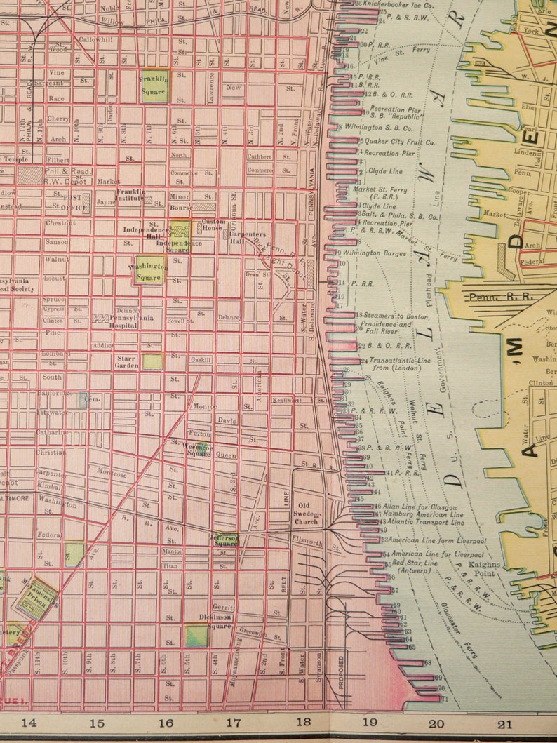 Very Large 1908 Antique Map of Philadelphia PA, Original Vintage ...