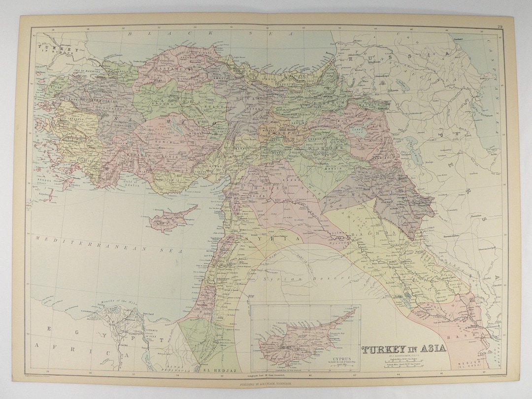 Antique Turkey in Asia Map 1884 A C Black Map of Middle East, Syria ...
