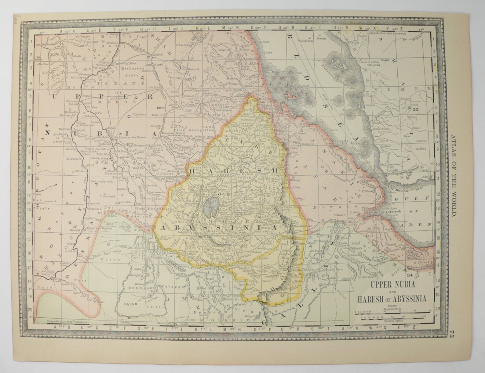 Old Upper Nubia Map, Abyssinia Antique Map 1888 Vintage NE Africa Map ...