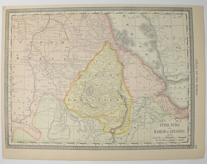 Old Upper Nubia Map, Abyssinia Antique Map 1888 Vintage NE Africa Map ...