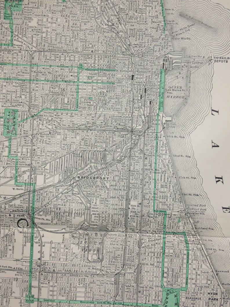 Very Large Chicago Map 1892 Antique City Street Map of Chicago | Etsy