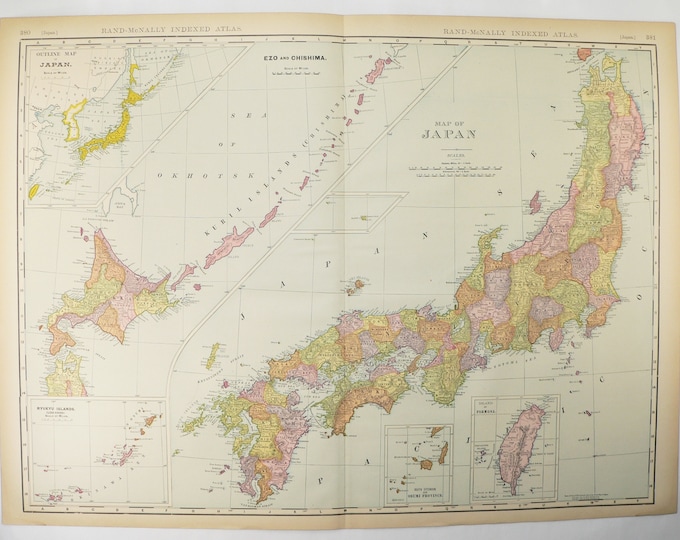 Extra Large Japan Map 1908 Original Antique Map of Japan, Formosa ...