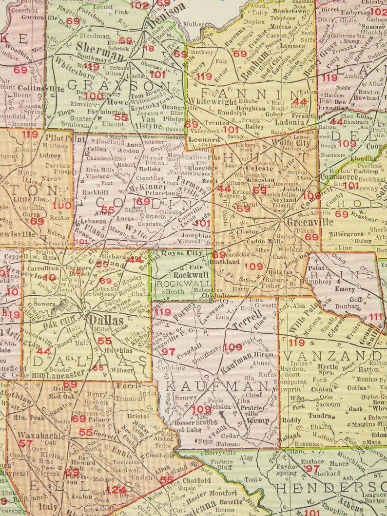 Large Vintage Texas Map Eastern Texas 1908 Original Antique - Etsy